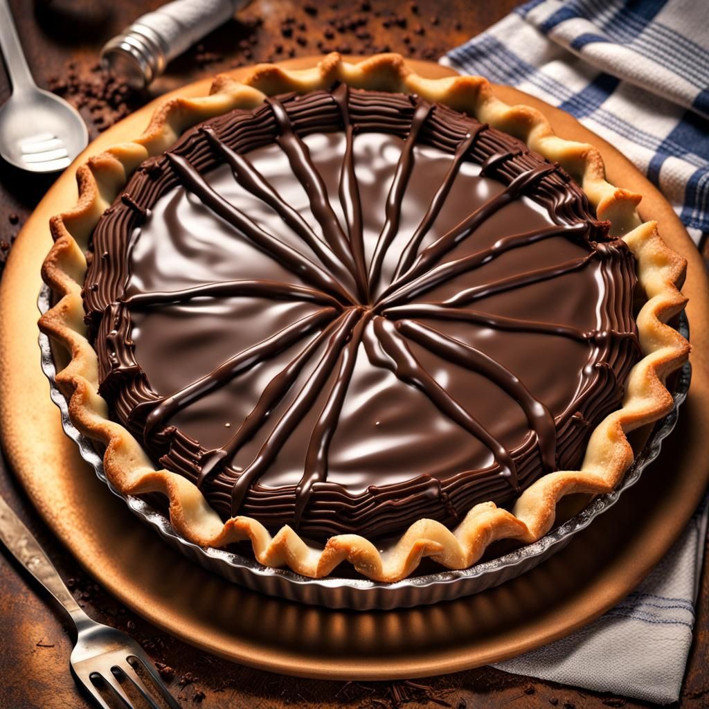A chocolate pie garnished with chocolate slivers freshly baked in the ...