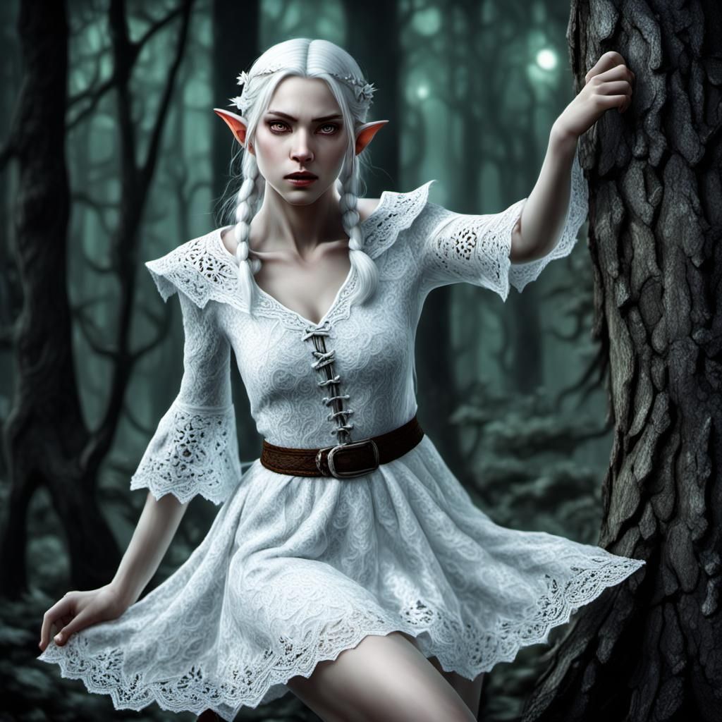 White Elf Queen beside a tree - AI Generated Artwork - NightCafe Creator
