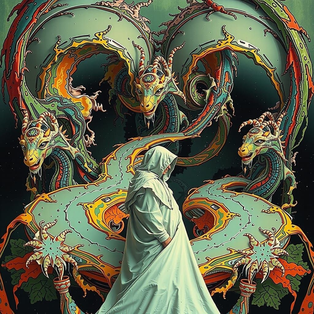 Rainbow Figure Dissolving into Psychedelic Current... - AI Art