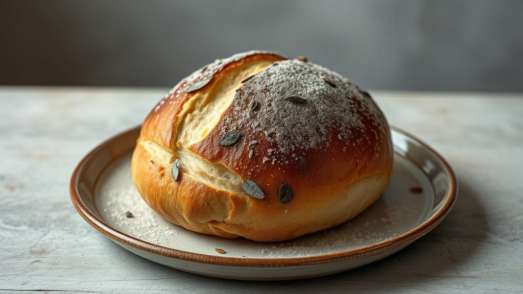 Rustic Loaf on Ash-Adorned Plate, in a Melancholic... - AI Art