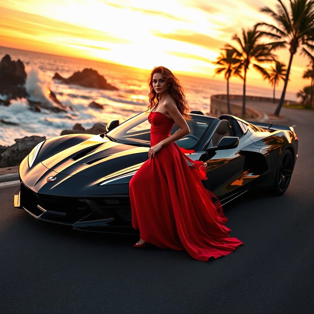 Lady in Red with her new Corvette - Lady in Red Cruises Suns...