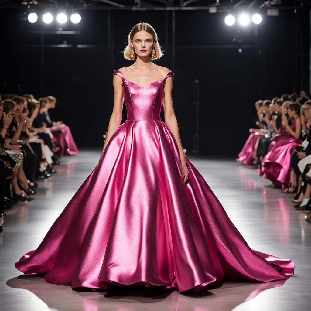 Deep Pink Wide Evening Gown Realistic & Simple. Redone. - AI Generated ...