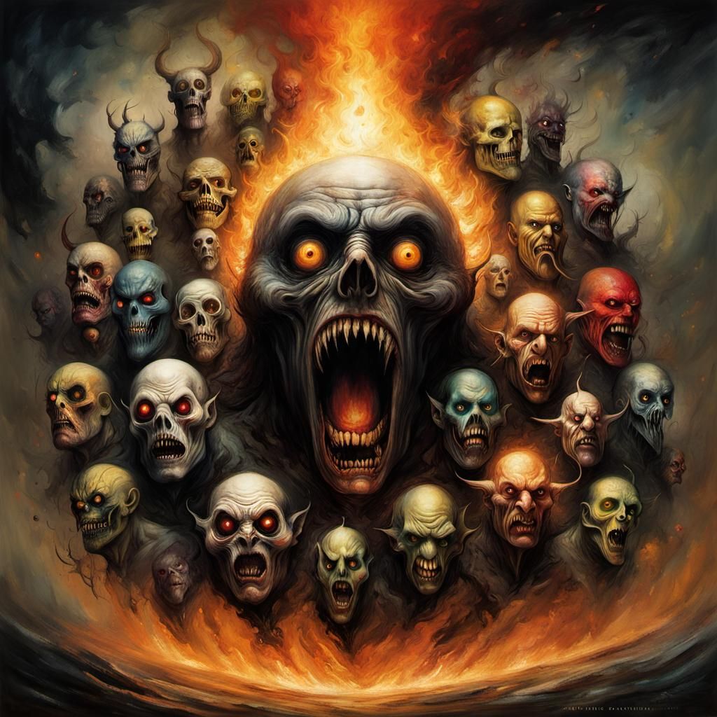 A giant floating fiend, glowing eyes, malevolent, chest burning ...