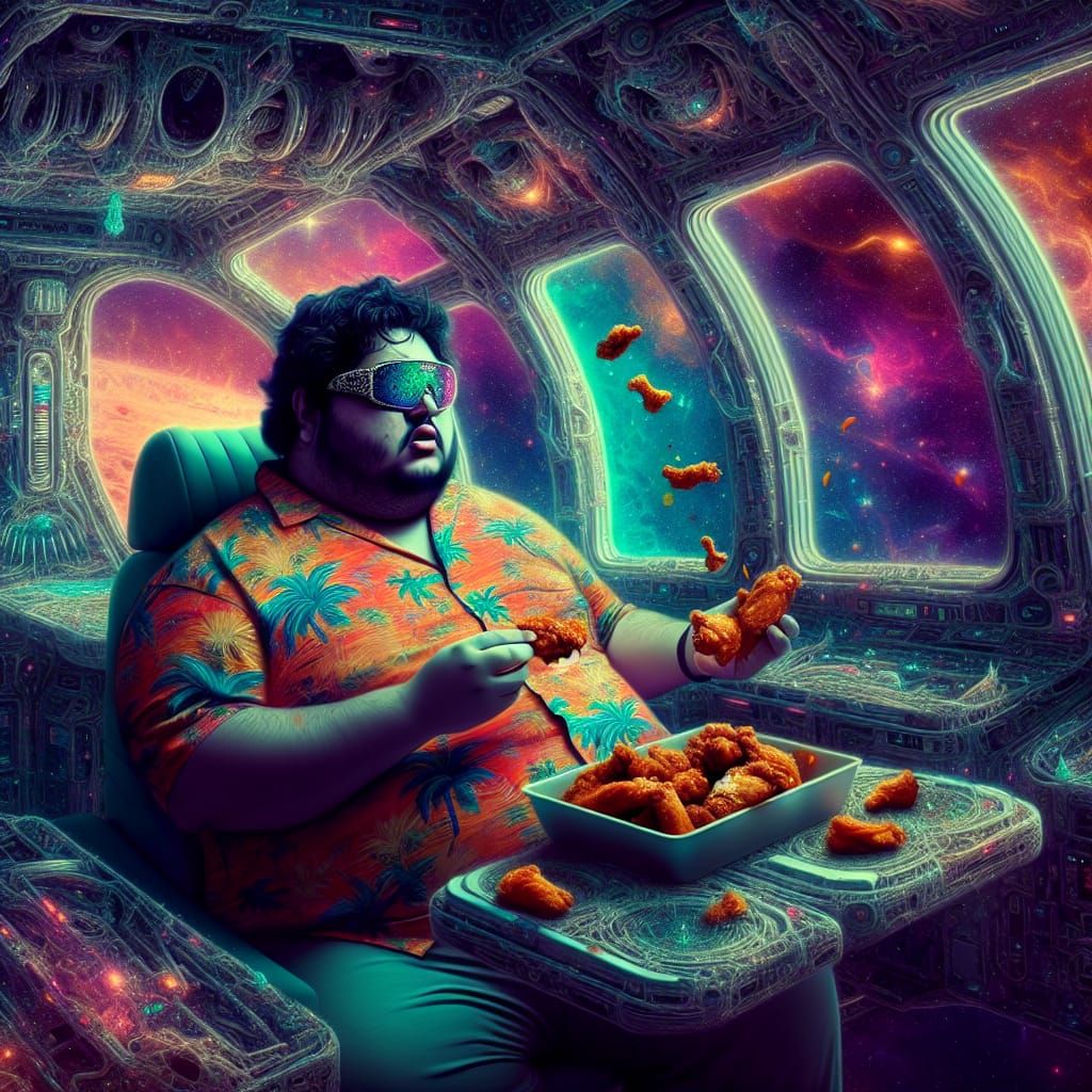 Eating Buffalo Wings in Zero Gravity III - AI Generated Artwork - NightCafe Creator