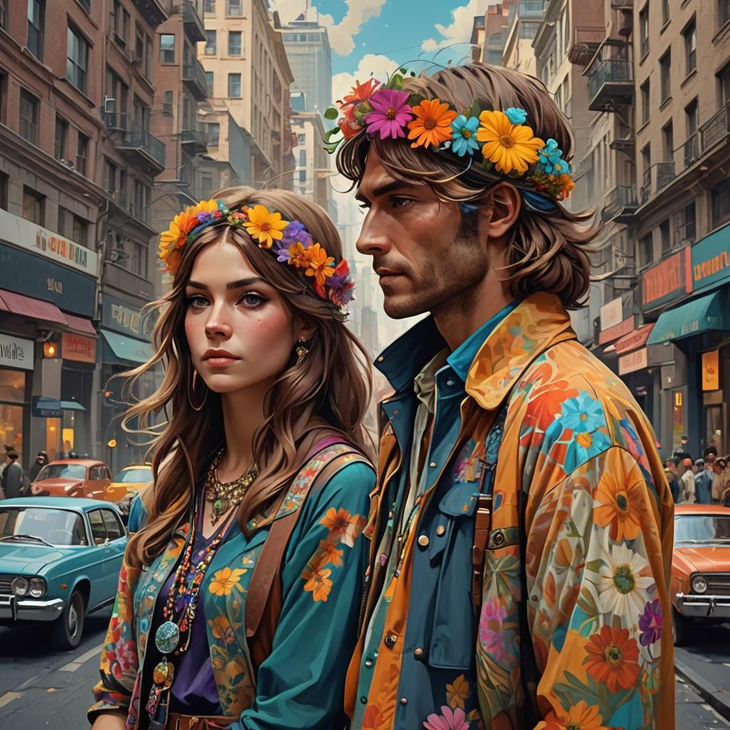 Hippies about the town - AI Generated Artwork - NightCafe Creator