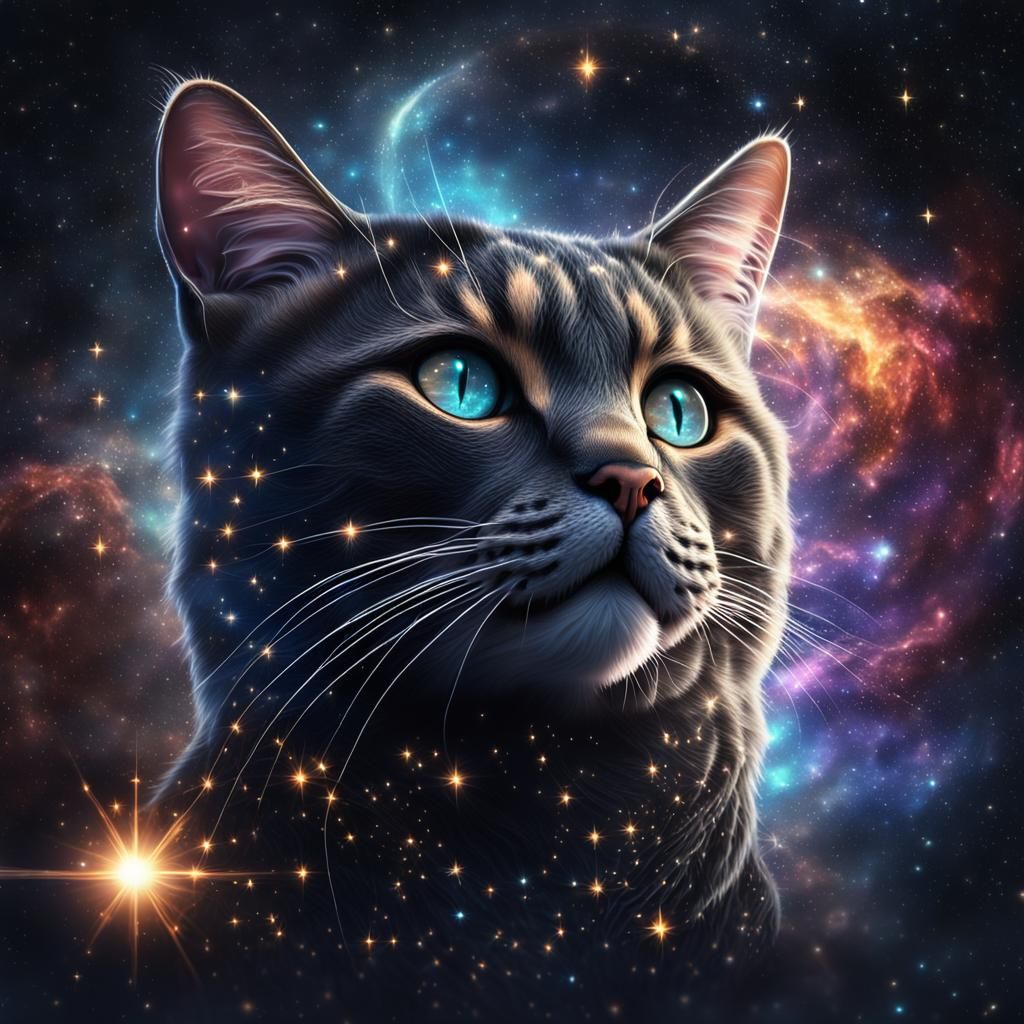Galactic cat head in sky with stars and black backdrop - AI Generated ...