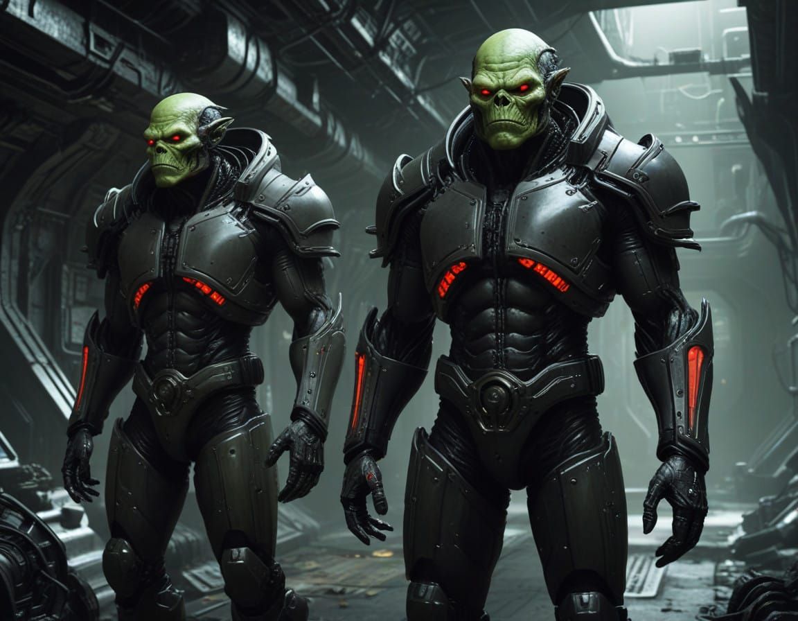 Orc Cyborgs - Cybernetic Orcs Pilot Gritty Spaceship