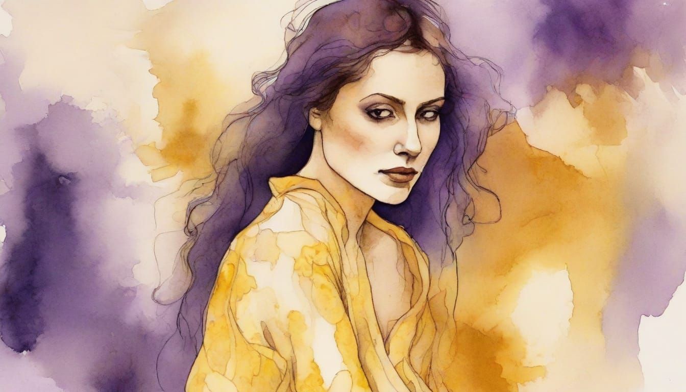 Ethereal Muse in Vibrant Yellow and Purple - AI Art