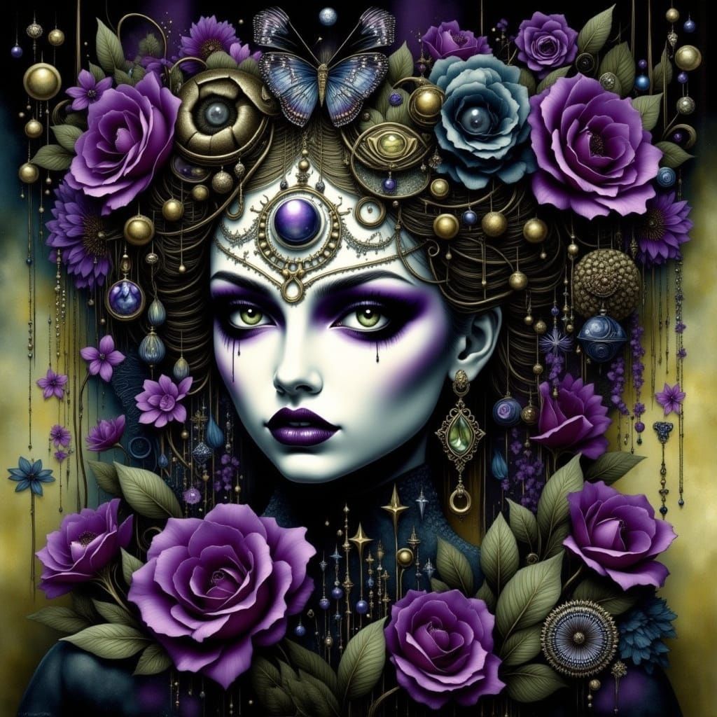 Ethereal Violets in Dark Fantasy Oil Painting - AI Art