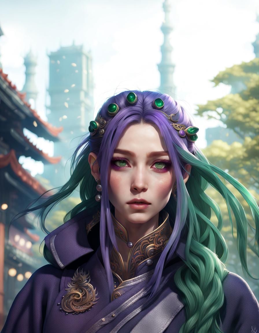 Green-purple element of wind and fire 5💚💜 - AI Generated Artwork ...