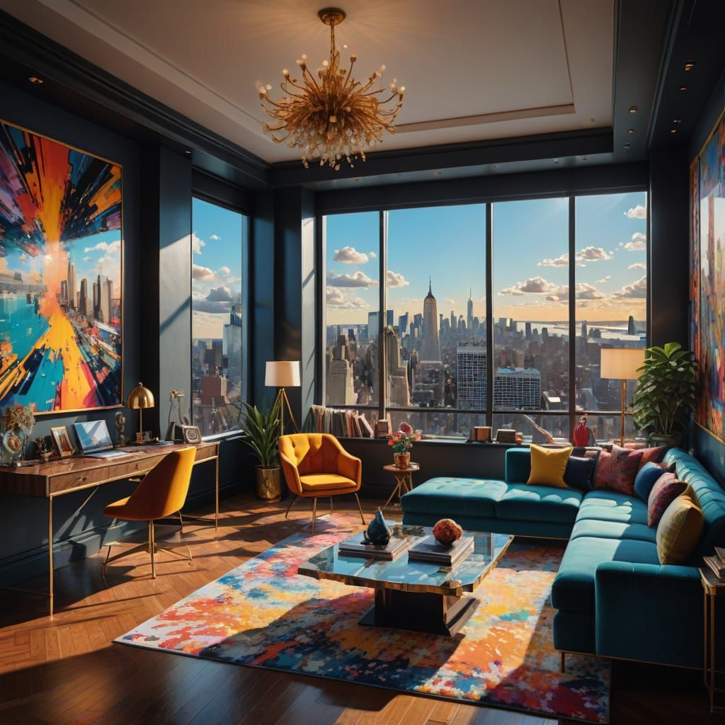 Luxurious New York Penthouse Interior in Hyperreal... - AI Art