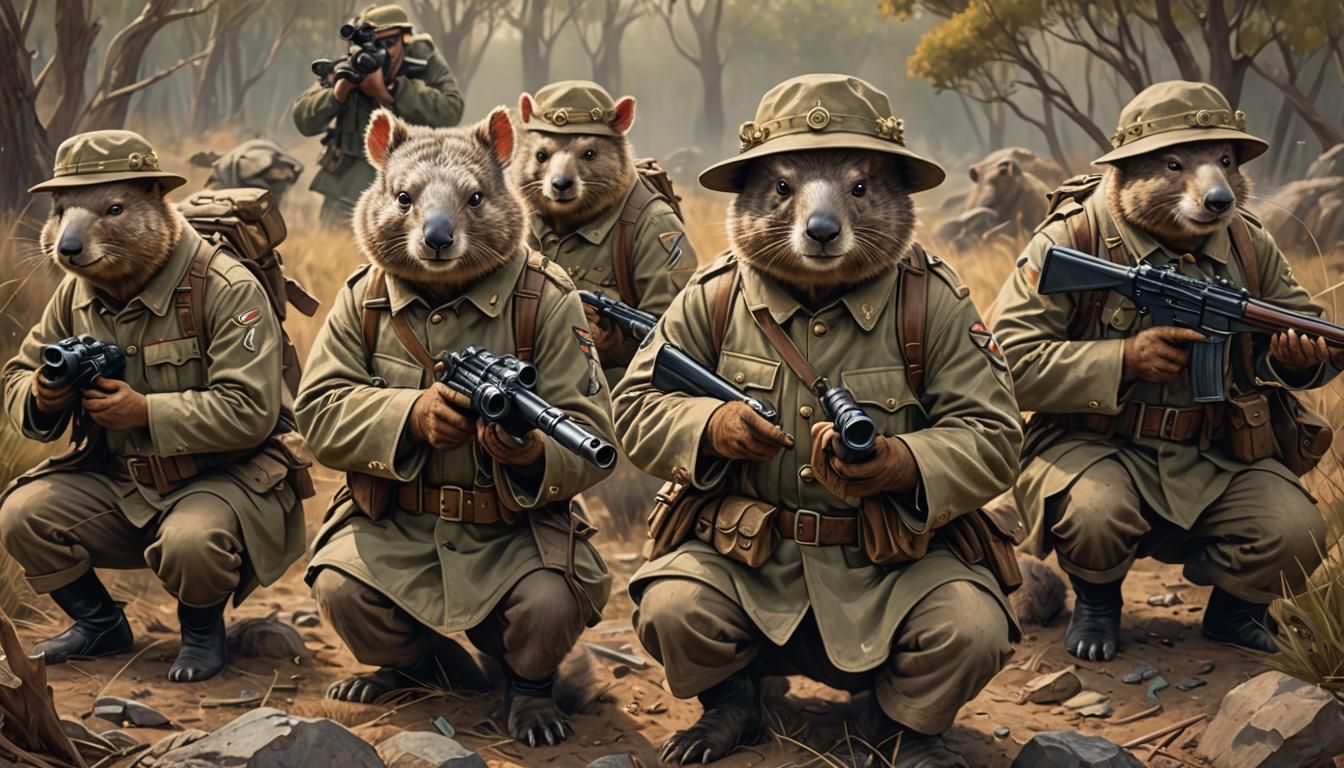 Wombats in Combat 02 - AI Generated Artwork - NightCafe Creator
