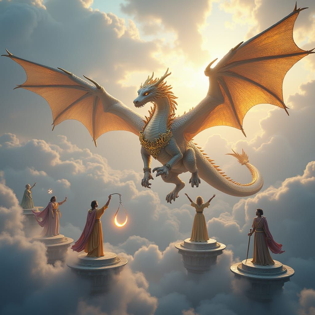 Majestic Hyper-Realistic Dragon in Celestial Realm - AI Art