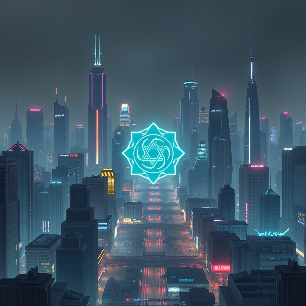 Utopian Metropolis Divided by a Symbol of Privileg... - AI Art