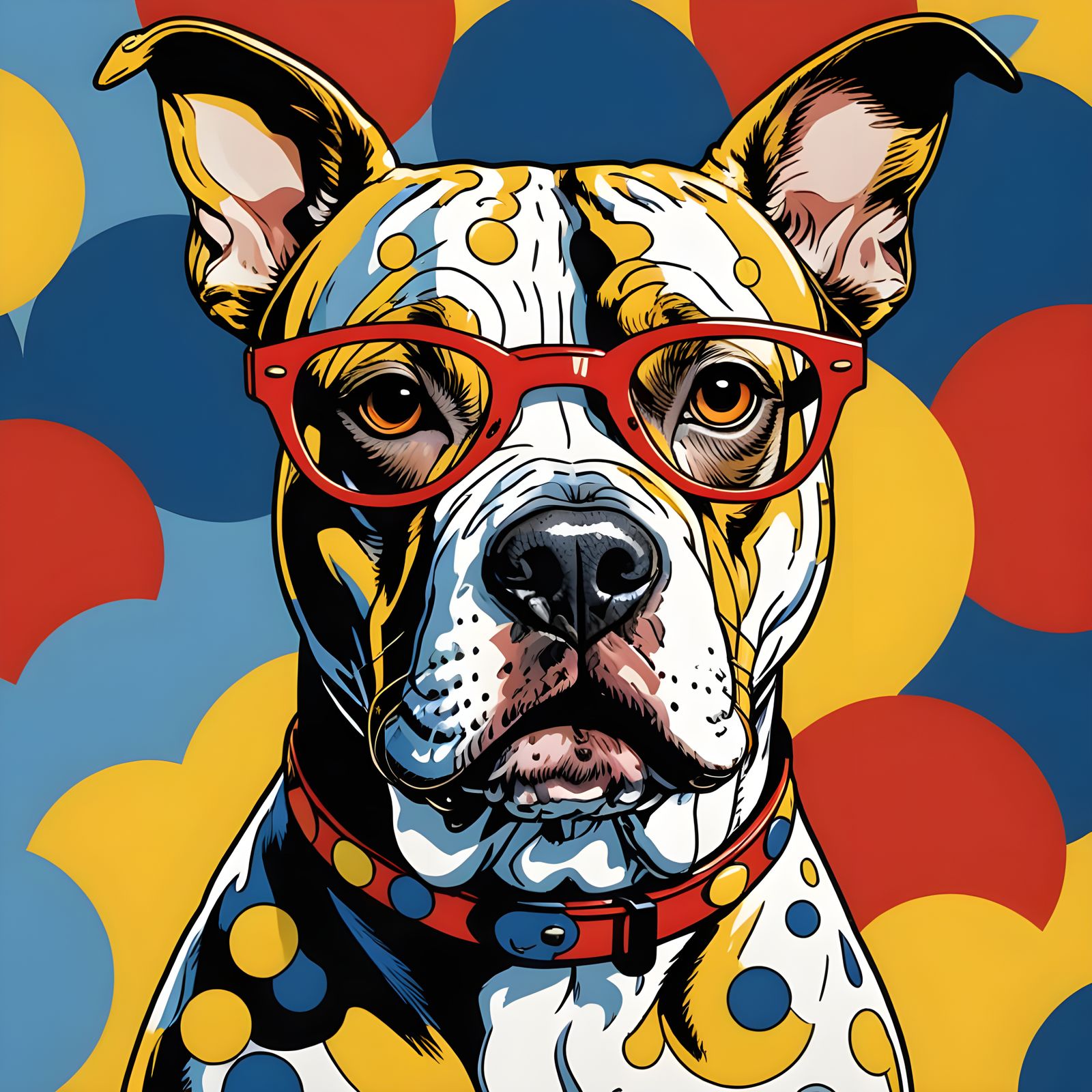 Vibrant Pitbull in Reading Glasses, Red Jersey, an... - AI Art