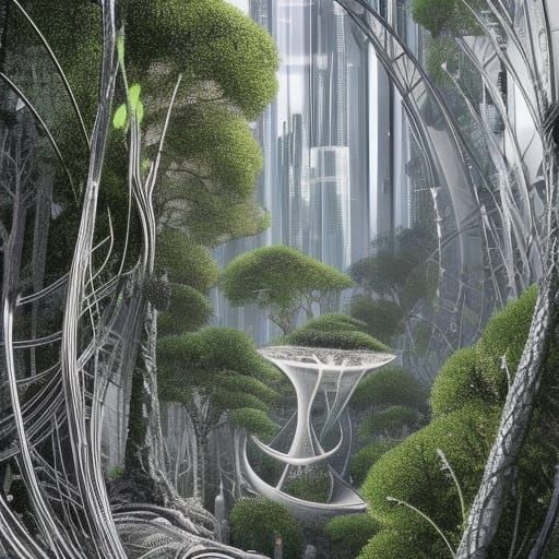 Alien cityscape green & silver 2 - AI Generated Artwork - NightCafe Creator