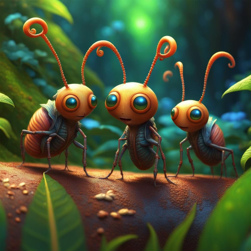 2 cute alien bugs in the jungle, in the style of hyperrealistic ...