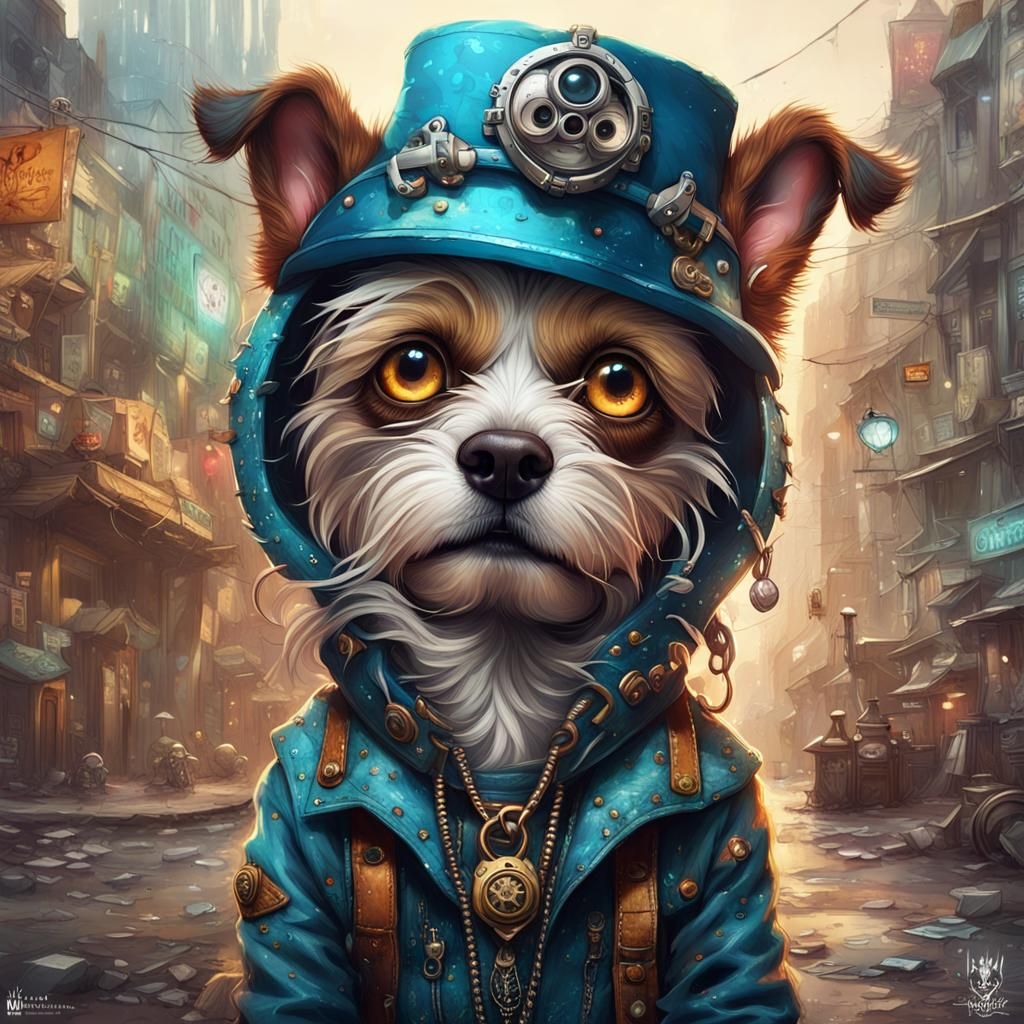 Portrait of an adorable big eyed punk dog by Awwchang and James ...