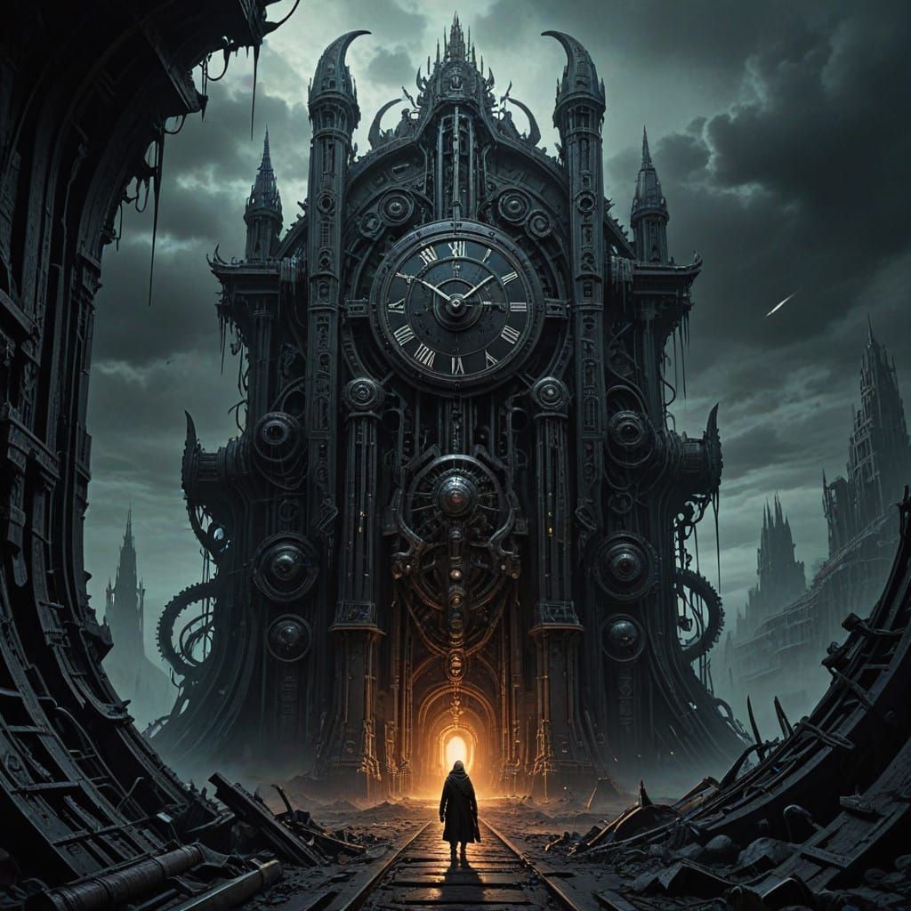 Eldritch Clock Horror Unleashes Existential Dread - AI Art