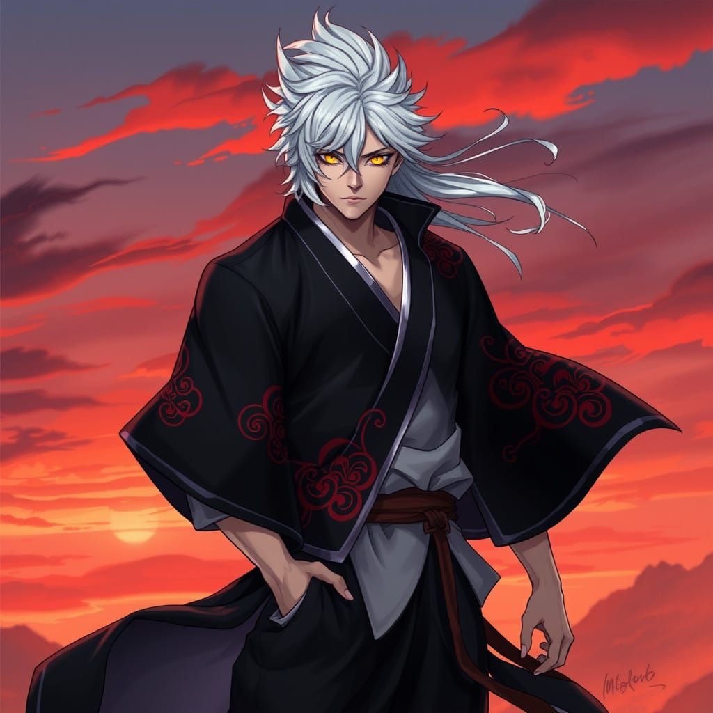 Vali Ravenclaw as a male Demon slayer Hashira character white hair gold ...