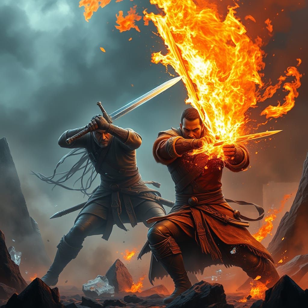 Epic Battle of Flame and Ice in a Futuristic Lands... - AI Art