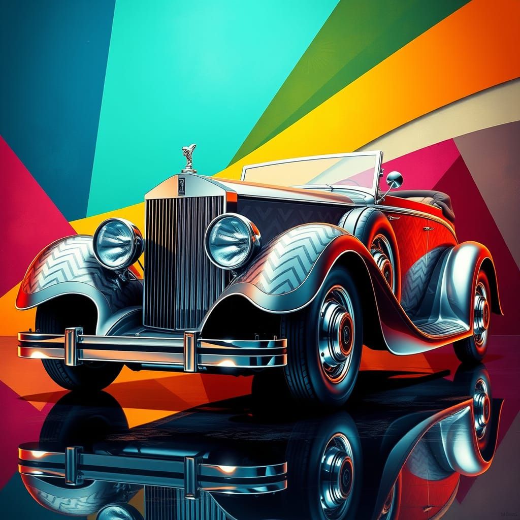 An elegant vintage automobile rendered in the sleek and stylized ...