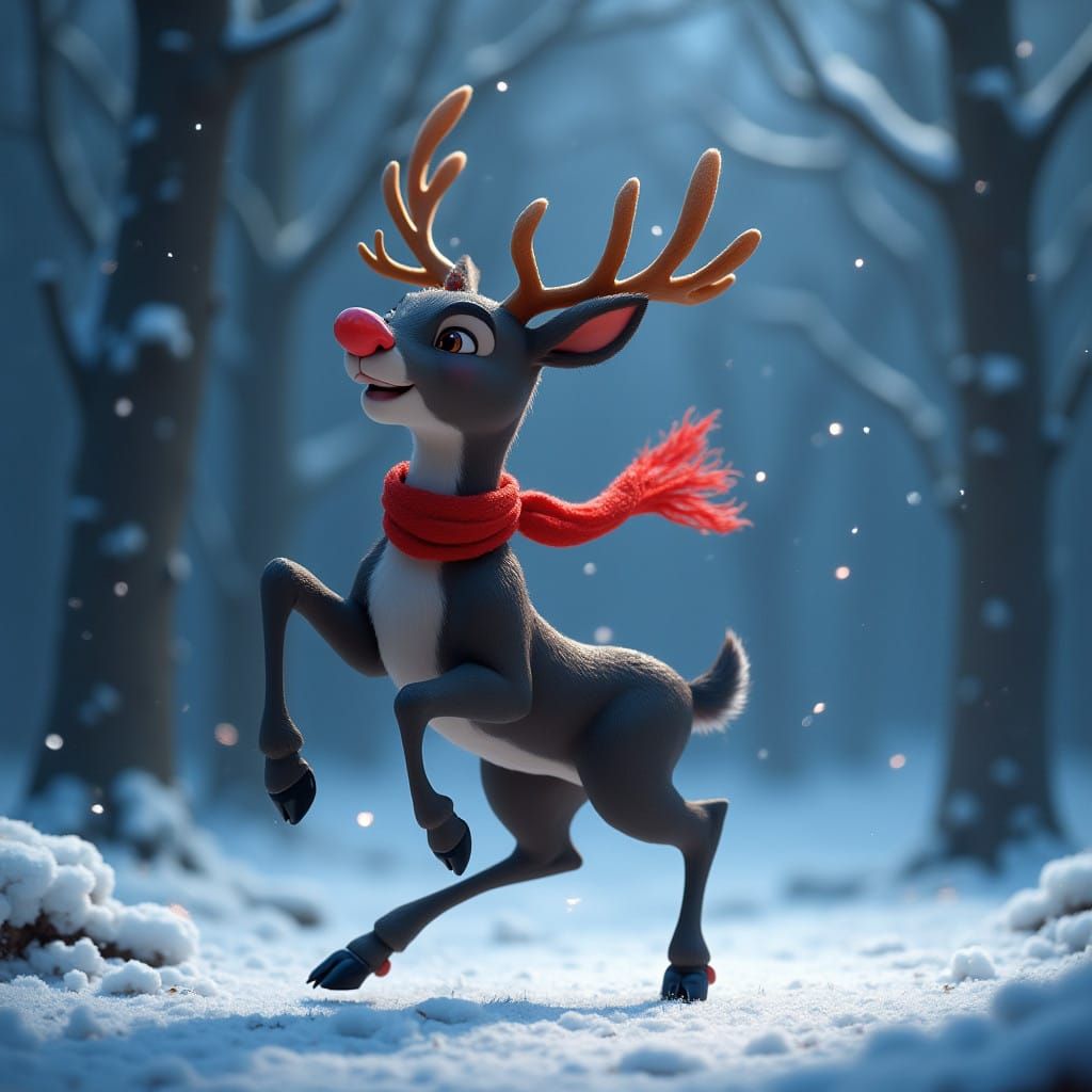 Majestic Rudolph Dances in Snowy Wonderland - AI Art