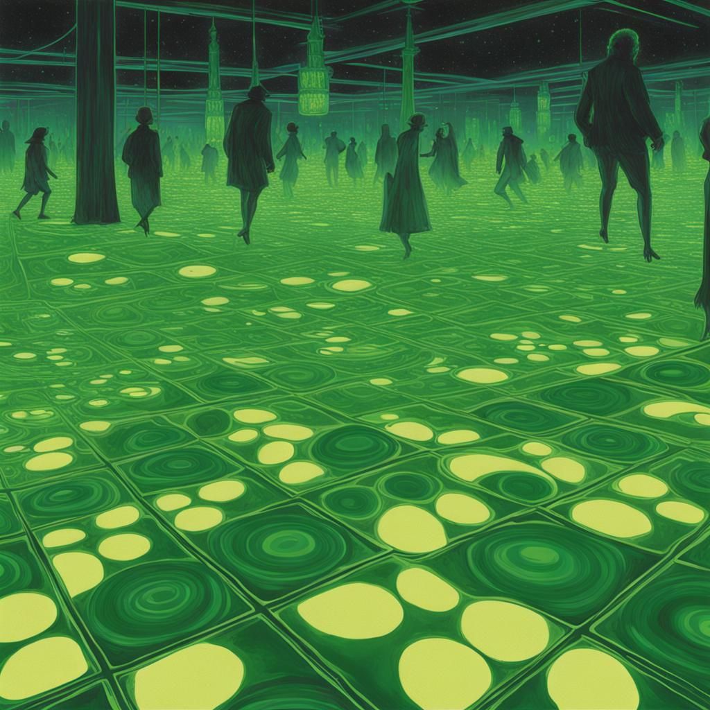 Green Amoebas on the disco dance floor - AI Generated Artwork ...