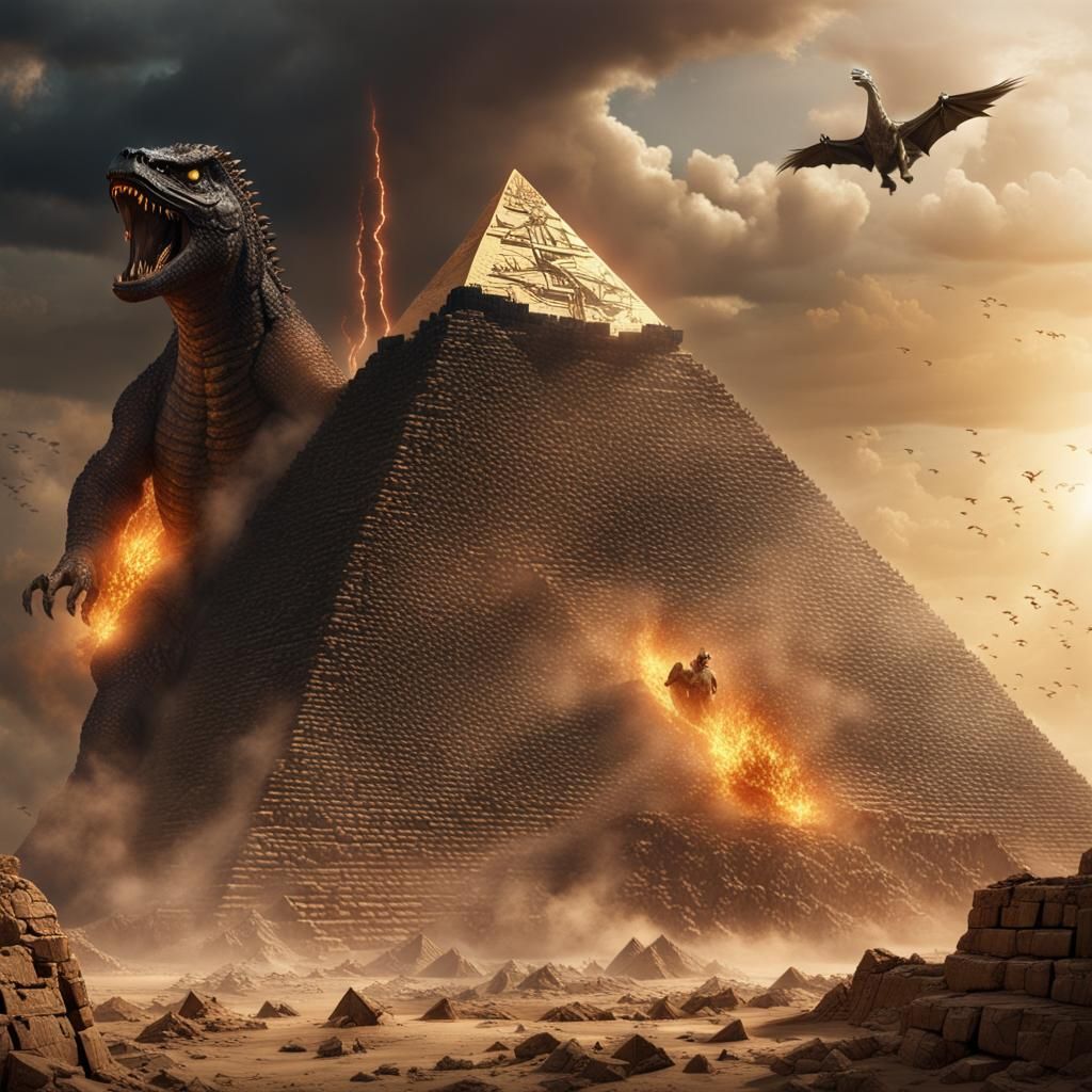 Godzilla destroys the Great Pyramid of Cheops - AI Generated Artwork ...