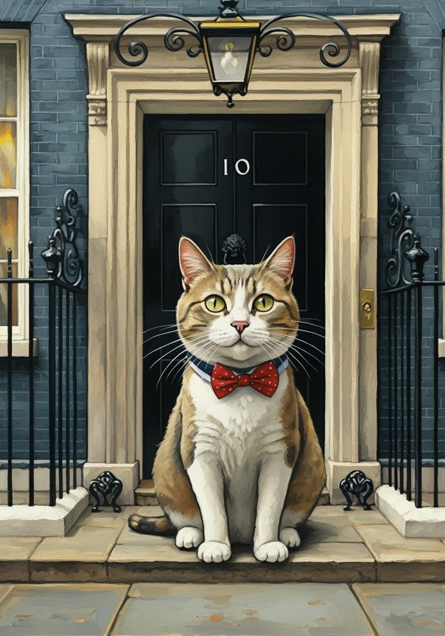 Larry the Cat in Whimsical Acrylic Portrait - AI Art