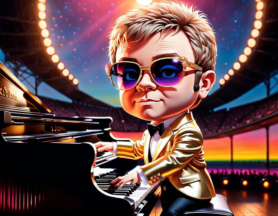 Little "Chibi" Elton John plays Wembley - AI Generated Artwork ...