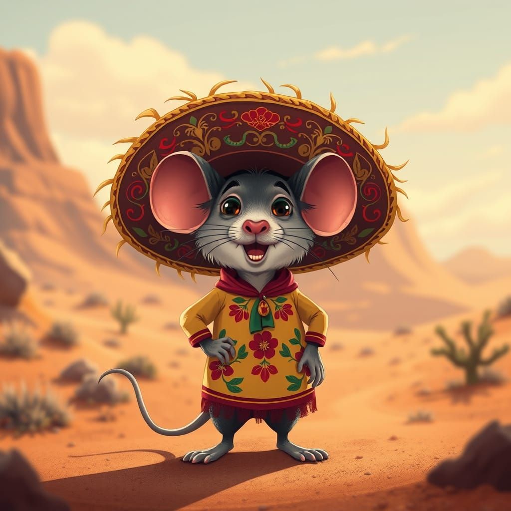 Mouse in Sombrero: A Cel-Shaded Western Scene - AI Art