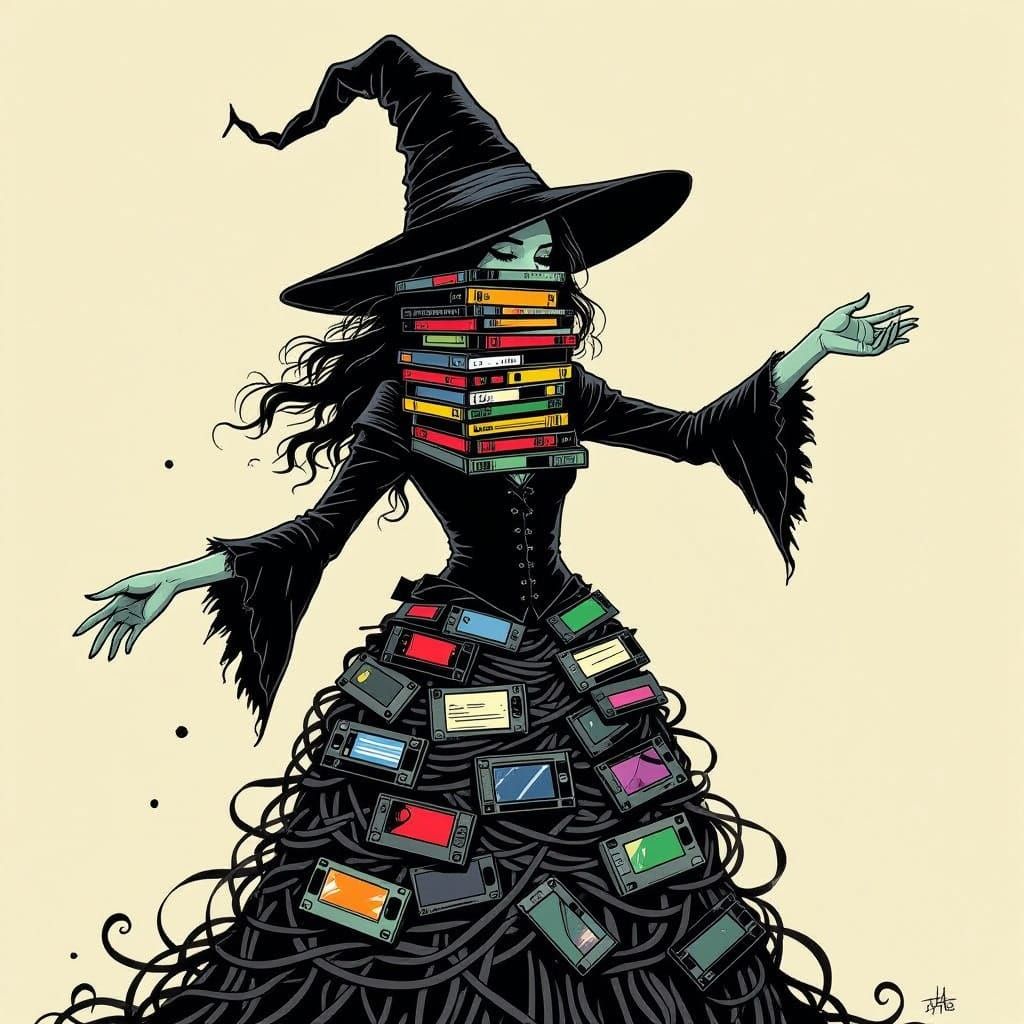 Cursed VHS Witch: A Time-Twisted Digital Art - AI Art