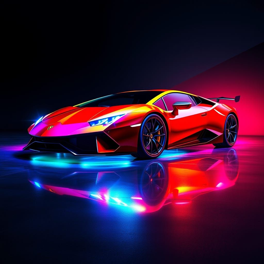 lambogini neon - Sleek Lamborghini in Neon Neo-Cubist Art St...