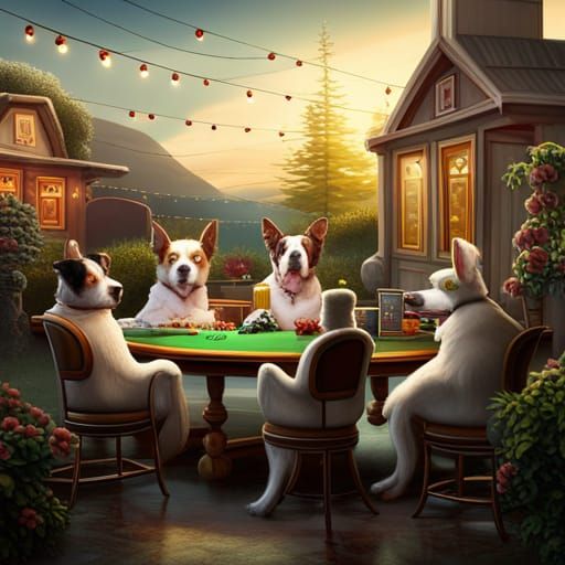 4 dogs playing poker in the backyard - AI Generated Artwork - NightCafe ...