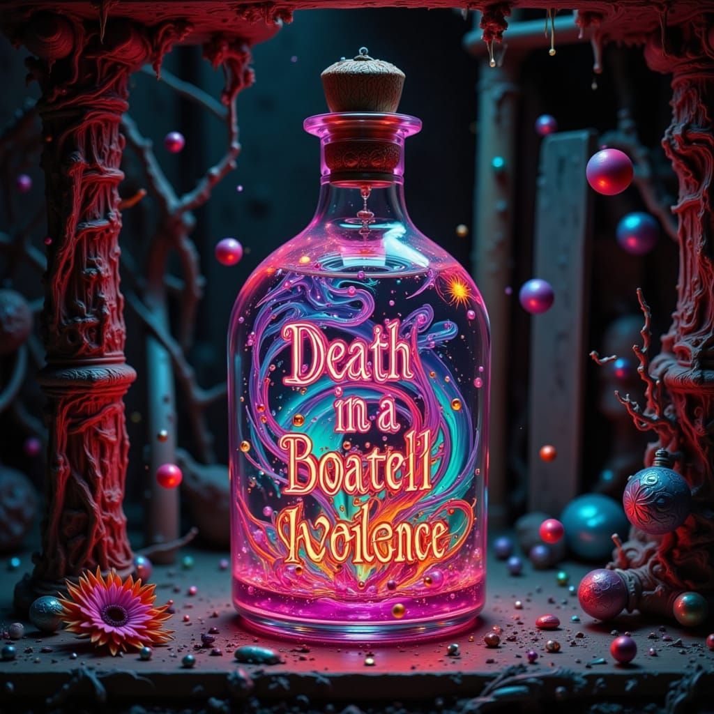 Ethereal Potion in a Neon Glass Bottle with Cursed... - AI Art