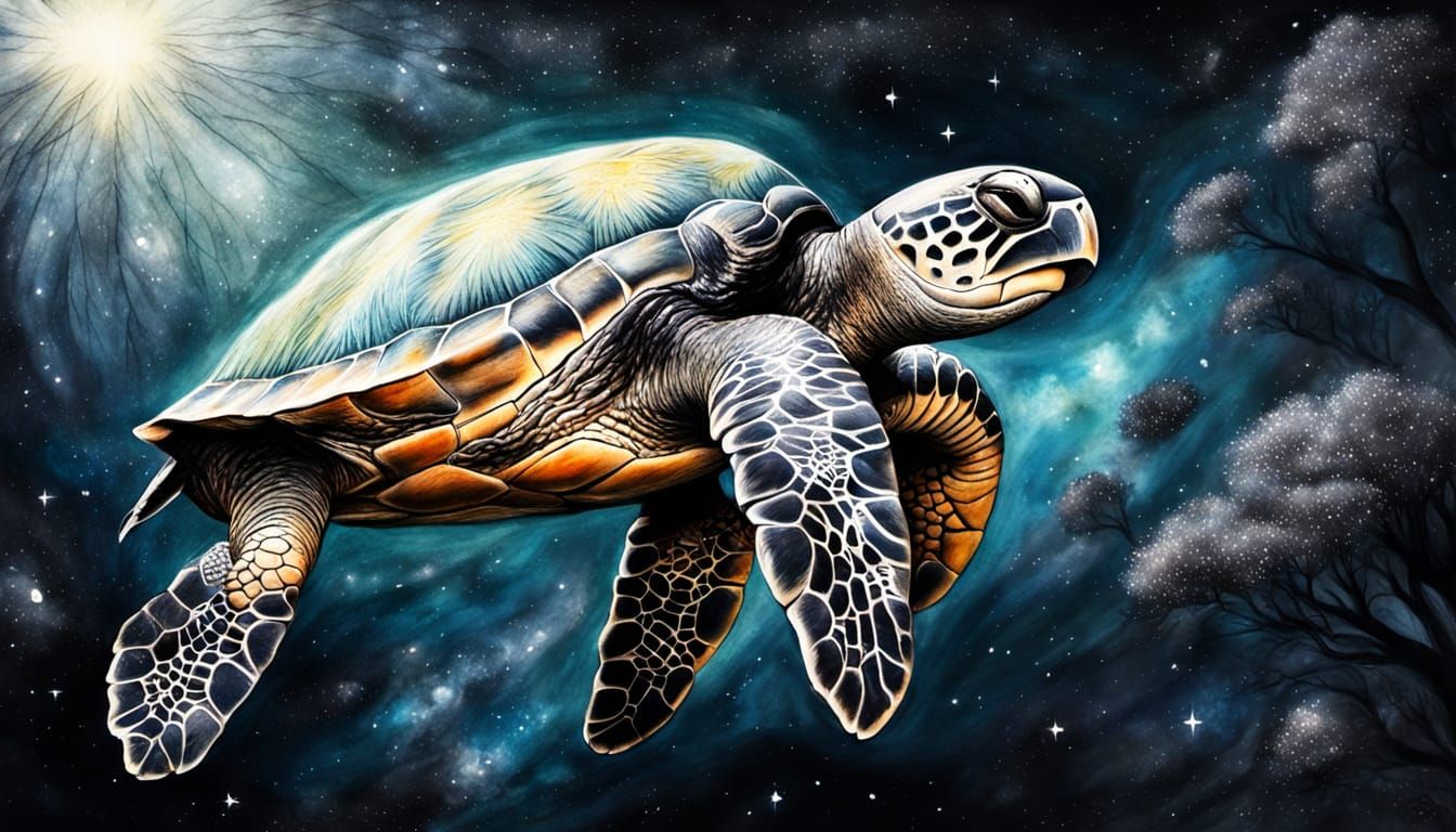 Majestic Space Turtle with Verdant Shell - AI Art