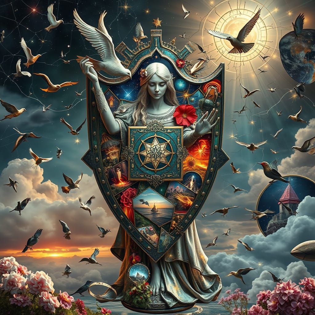 Surreal Shield Collage in Bio Art Style - AI Art