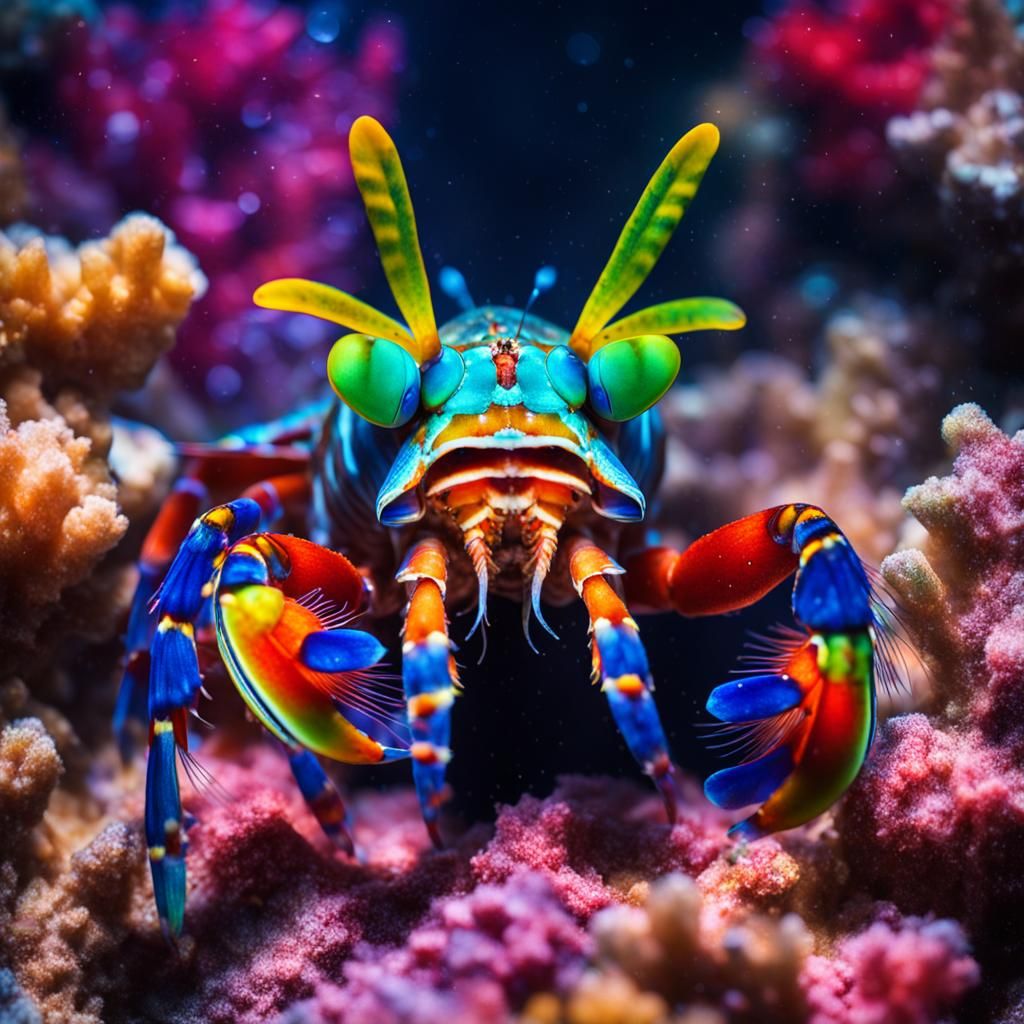 Colorful Vibrant Mantis Shrimp hiding in the deep sea - AI Generated ...