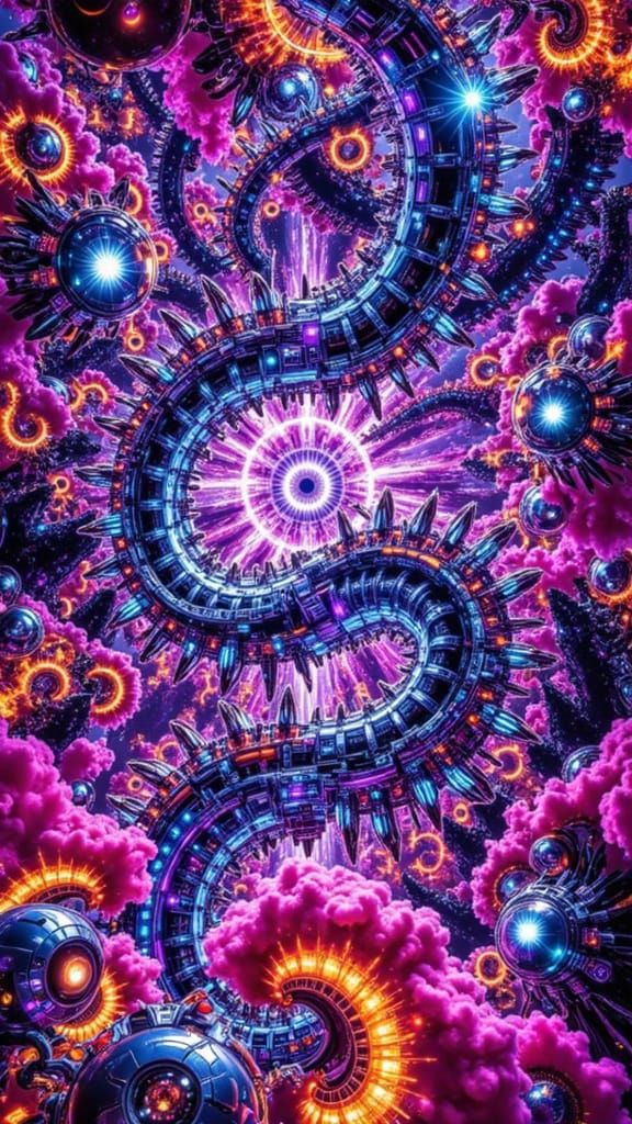 Alien serpent - Cyberpunk Serpent Emerges from Melting Cloc...