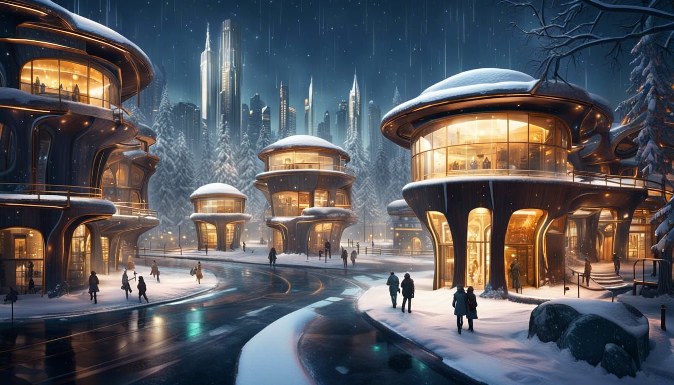Future small town in Winter 6 - AI Generated Artwork - NightCafe Creator