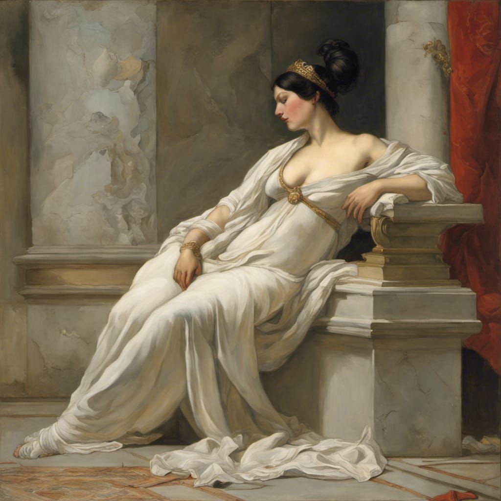 Concubine leaning against wall of white,marble Palace, by Jean Auguste Dominique Ingres ...