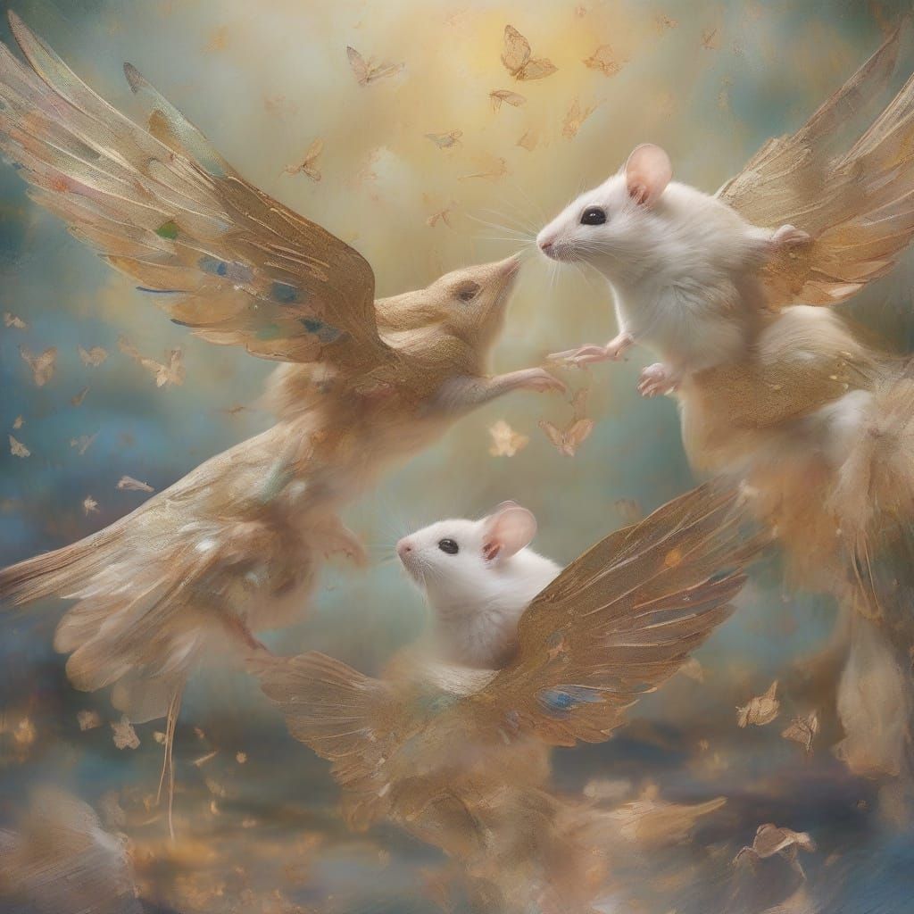 Surreal Flying Mice with Iridescent Wings - AI Art