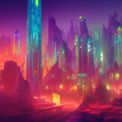 Psychedelic cityscape - AI Generated Artwork - NightCafe Creator