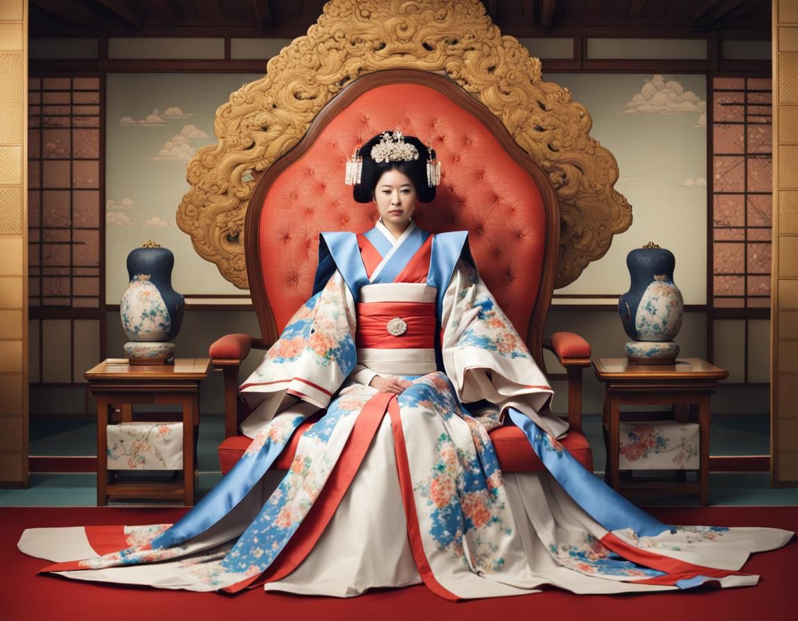 A Very Beautiful Japanese Empress Sitting in her Throne, Japanese ...