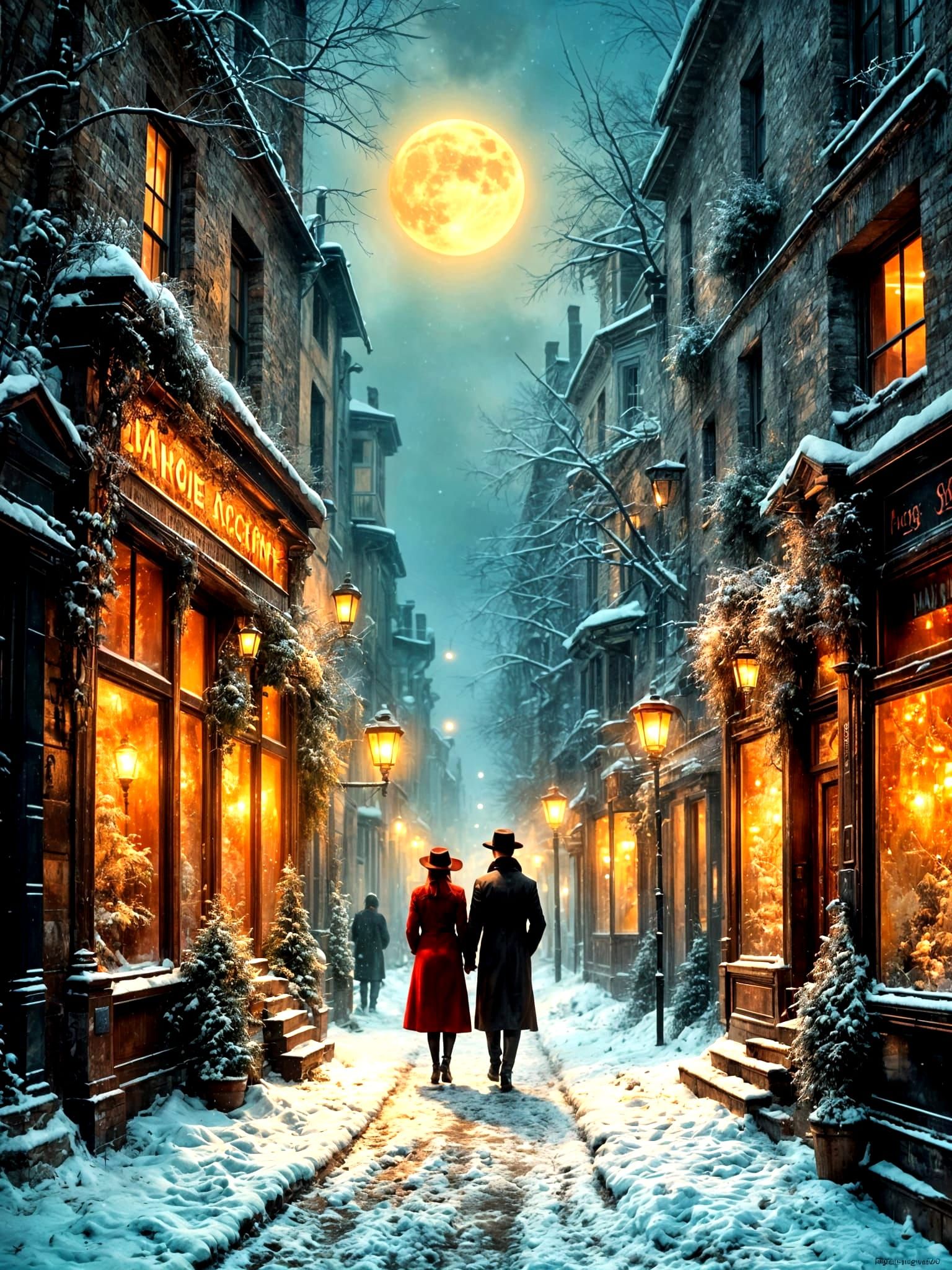 A lovely evening for a stroll - Romantic Winter Night in a...