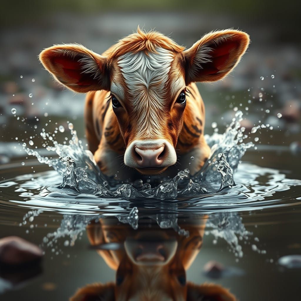 baby cow splashing in a puddle - Fantastical Baby Cow Plays ...