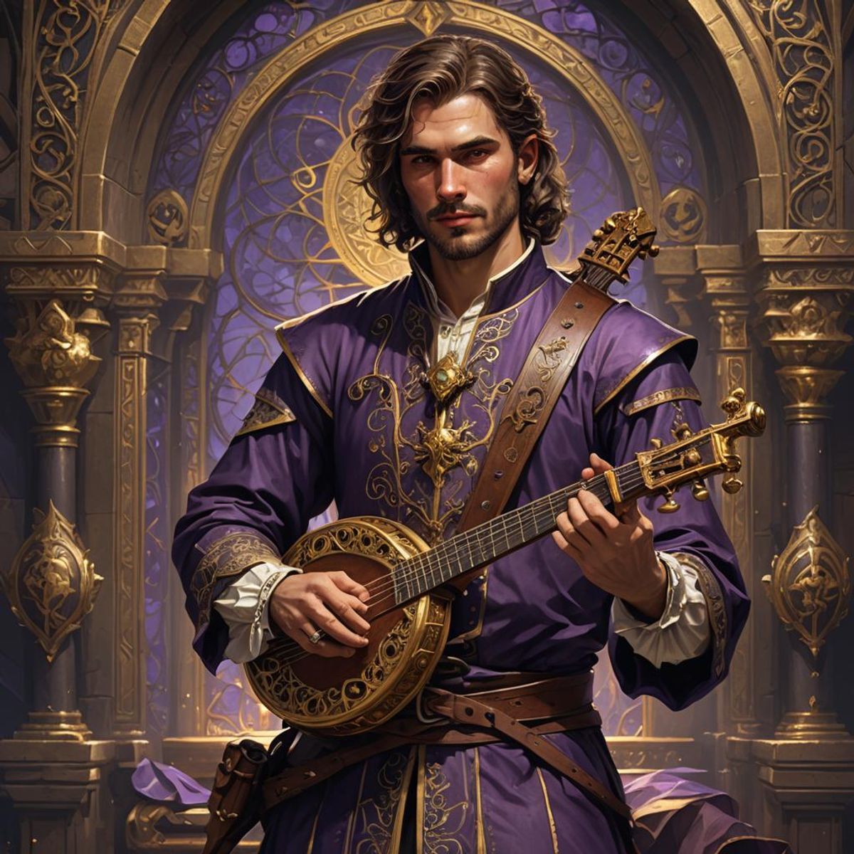 Portrait of a humble bard. Simple medieval clothing, handsome young man ...