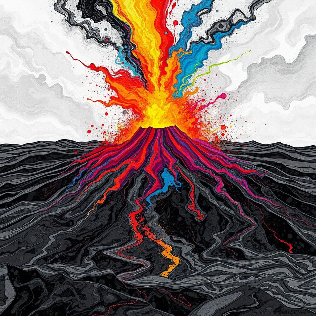 Vibrant Rainbow Volcano Erupts in Abstract Hyper-D... - AI Art