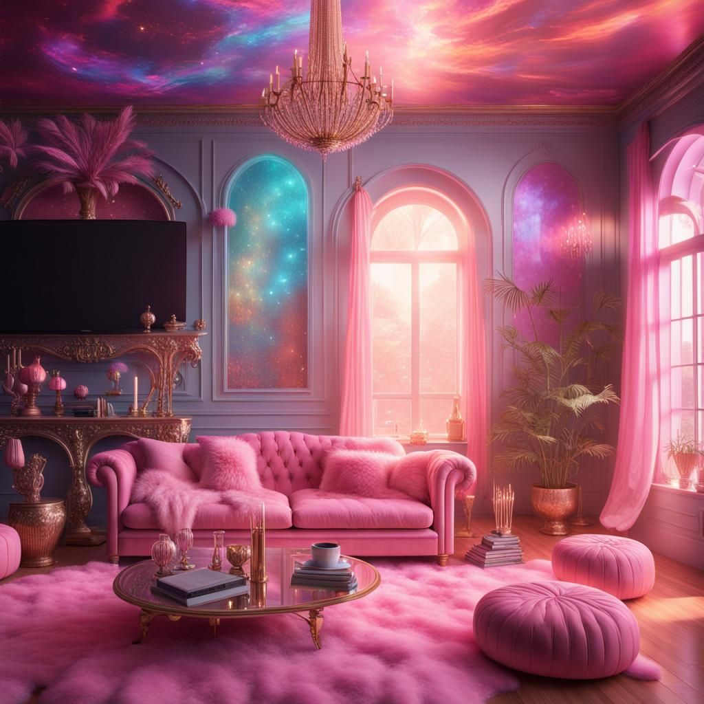 Dreamy beautiful fantasy living room with pink walls& shimmery vibes ...